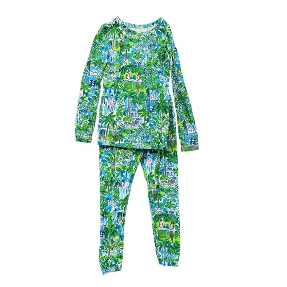 Lilly Pulitzer | Pajamas | Lilly Pulitzer Sammy Pajama Set Girls Sprout Green On Holiday Long ...